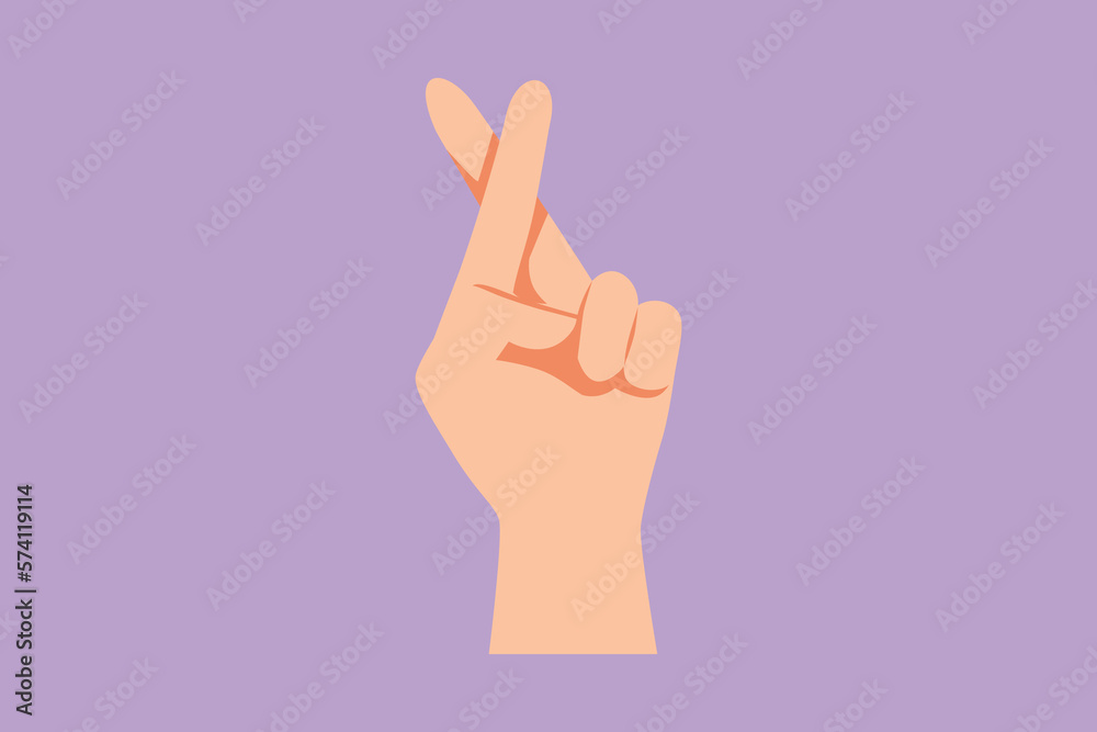 Cartoon flat style drawing hand gesture with cross finger. Emoji hand ...