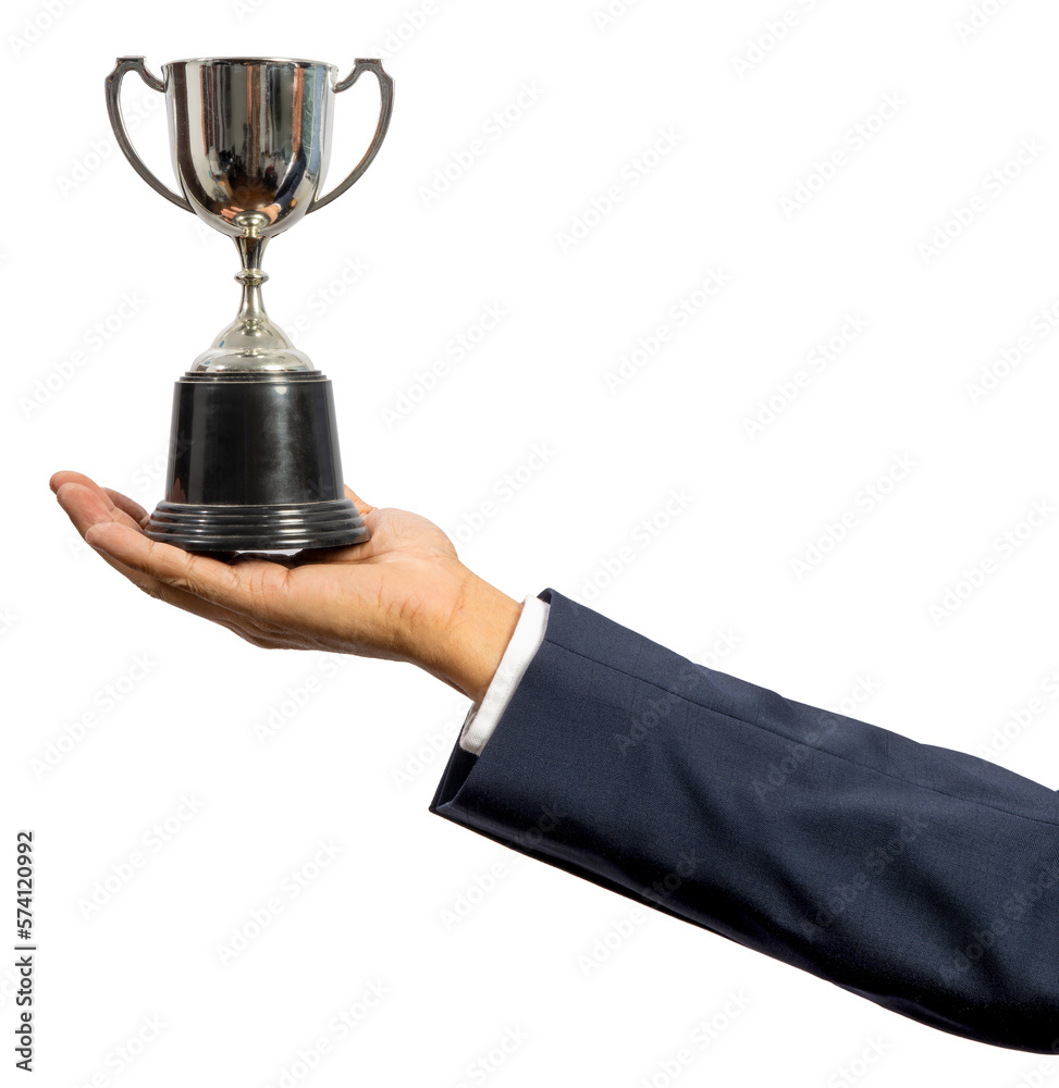 Hand Holding trophy isolated on white background, Hand Holding trophy ...