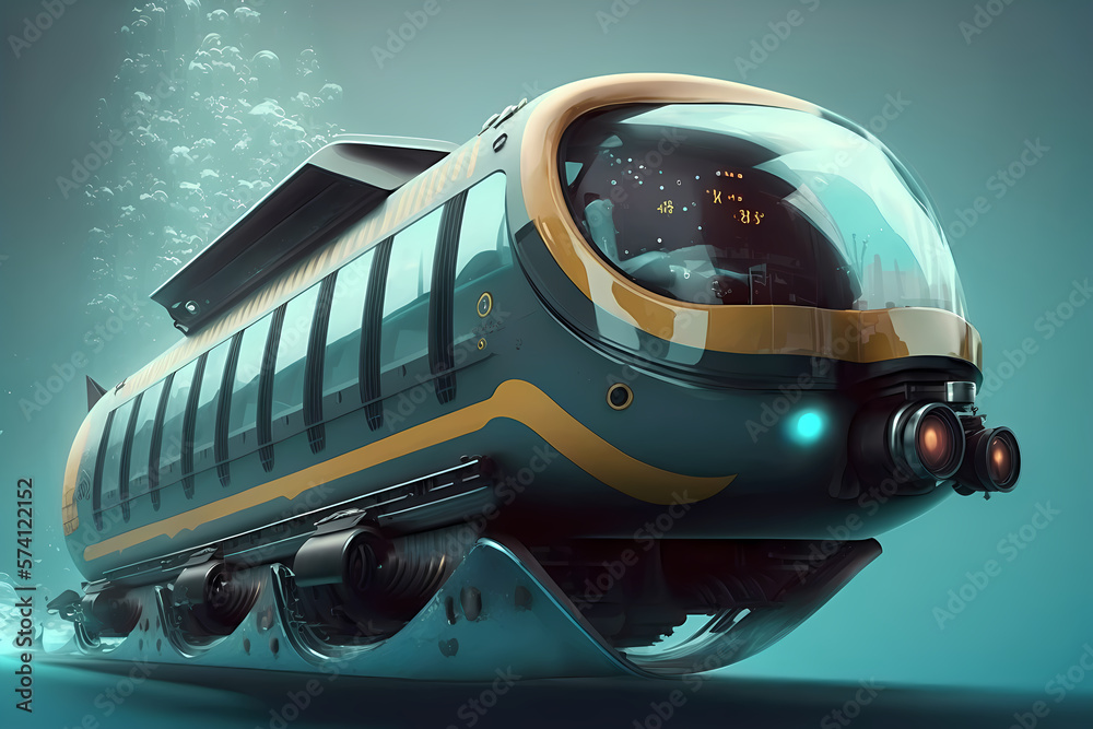 Futuristic underwater submarine train, submarine prototype, underwater ...