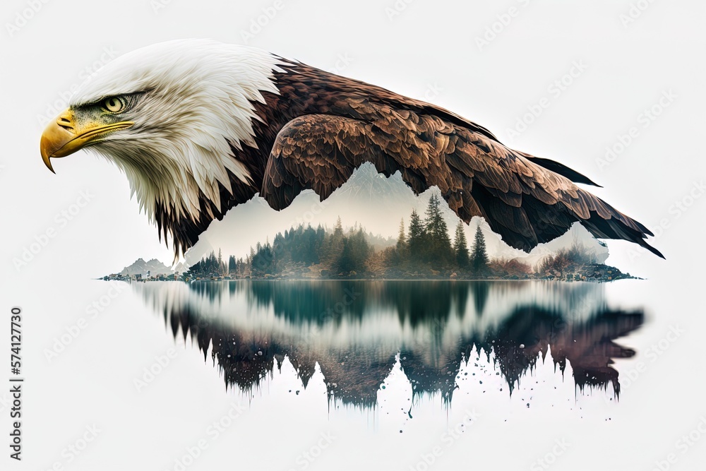 Bald eagle and the Pacific Northwest, double exposure photography ...