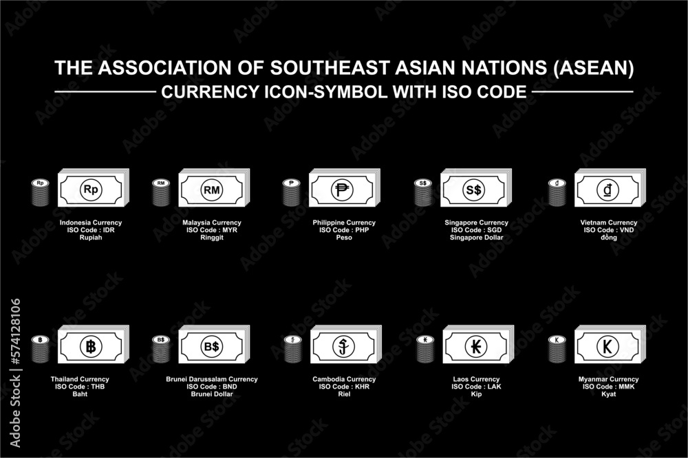The Association of Southeast Asian Nations (ASEAN) Currency Icon Symbol ...