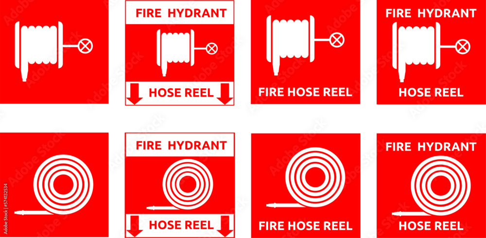 Fire hose reel and hydrant label, vector Stock Vector | Adobe Stock