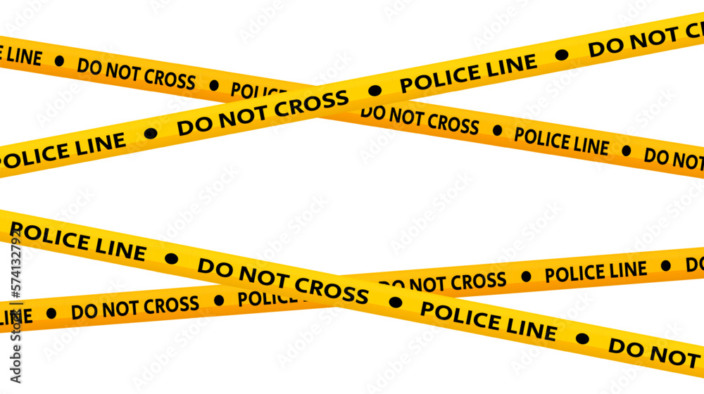 Police line do not cross tapes. Crossed yellow and black caution ...