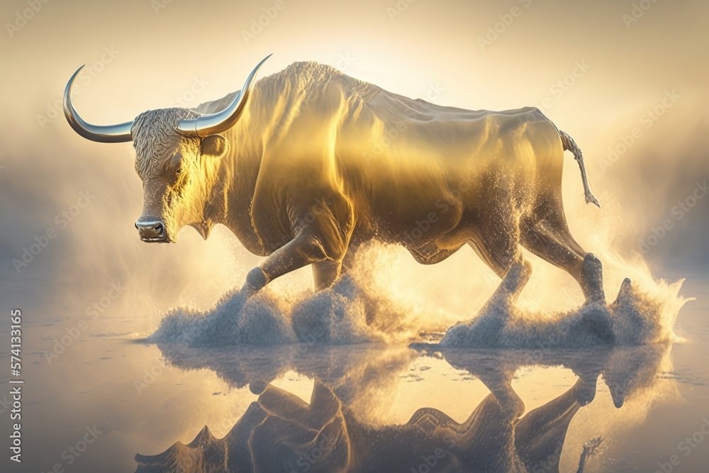 The golden bull. The iconic coming of the bull market. Created with ...