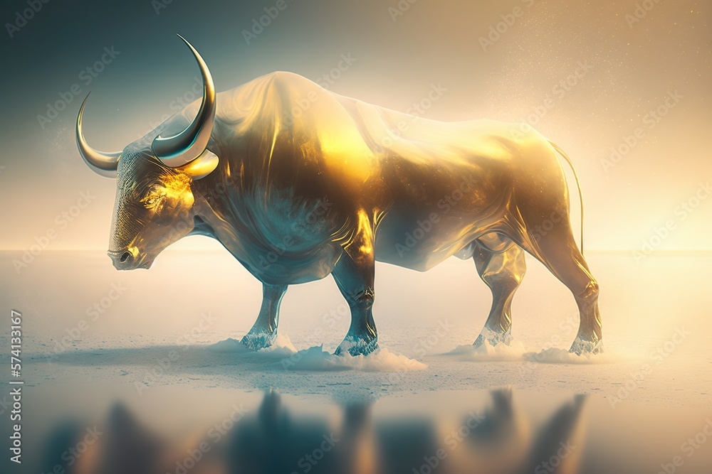 The golden bull. The iconic coming of the bull market. Created with ...