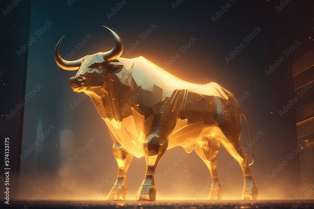 The golden bull. The iconic coming of the bull market. Created with ...