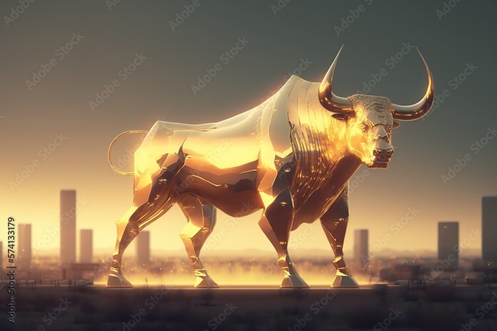 The golden bull. The iconic coming of the bull market. Created with ...