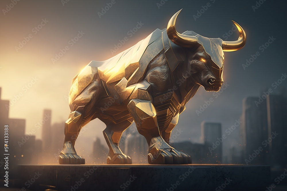 The golden bull. The iconic coming of the bull market. Created with ...