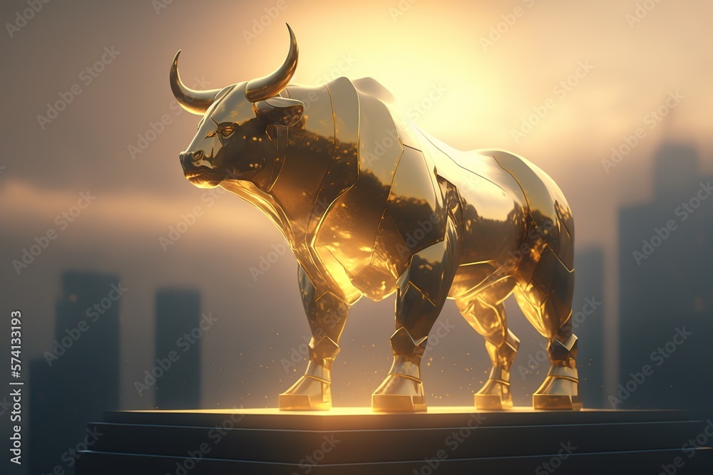 The golden bull. The iconic coming of the bull market. Created with ...