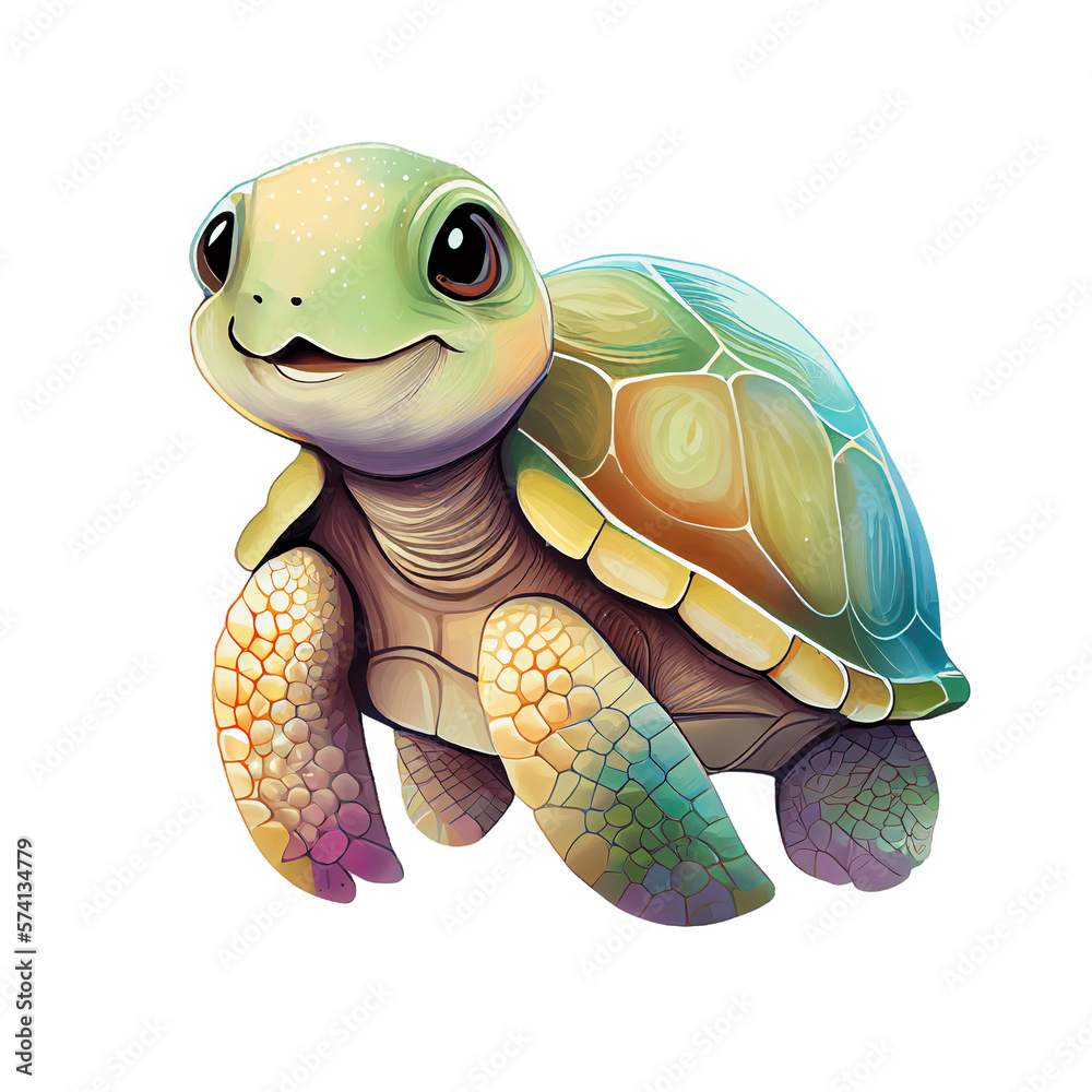 Cute sea turtle smiling pastel color in a watercolor style, Generative ...