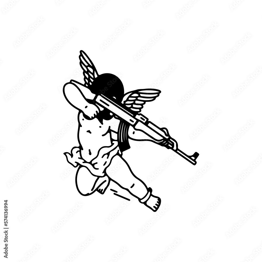 vector illustration of little angel with firearm Stock Vector | Adobe Stock