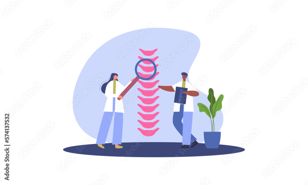 Tiny doctors examining spine bones of patient illustration. Health ...
