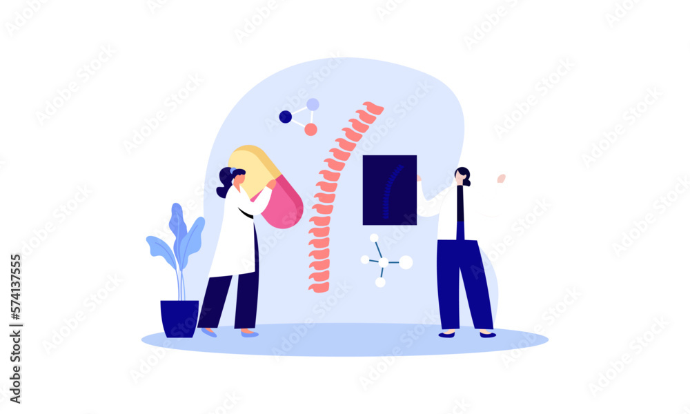 Tiny doctors examining spine bones of patient illustration. Health ...