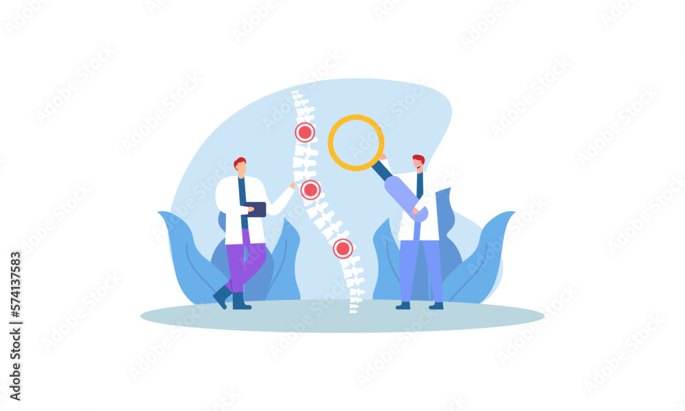Tiny doctors examining spine bones of patient illustration. Health ...