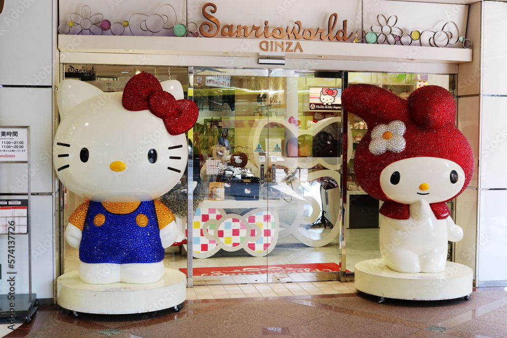 TOKYO, JAPAN - September 20, 2019: Hello Kitty statues at the entrance ...
