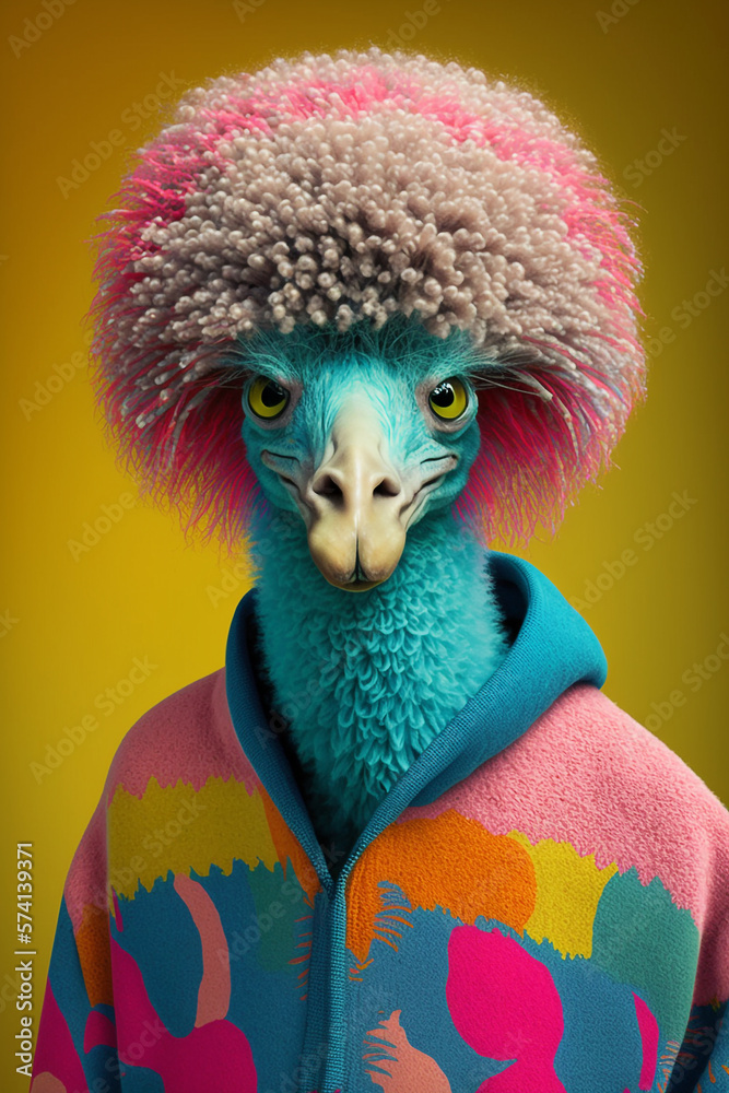 Emu in Sweater as Fashion Model Bright Colors Generative AI Digital ...
