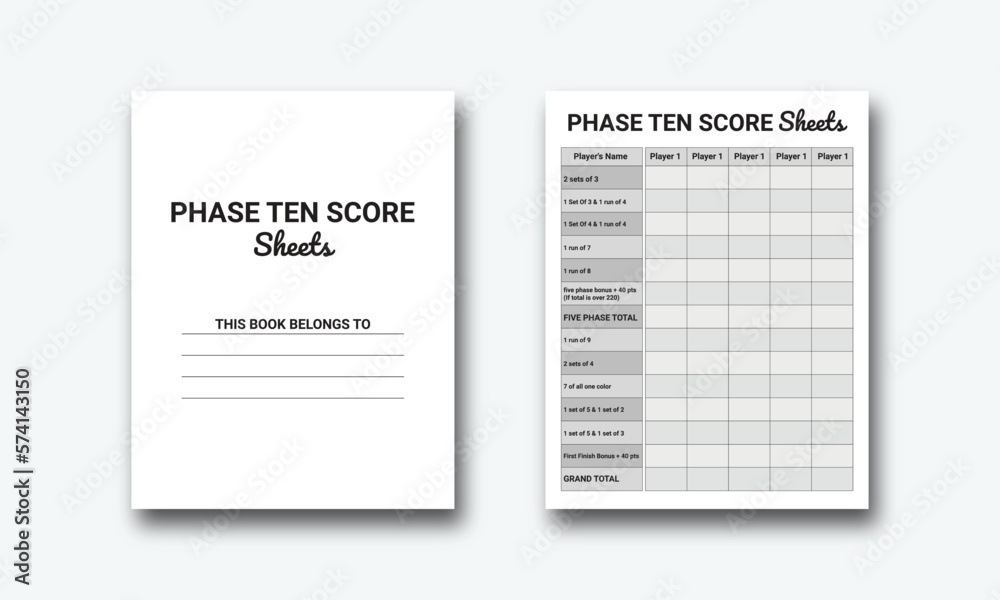 Vecteur Stock Phase 10 Score Sheet logbook planner template design for ...