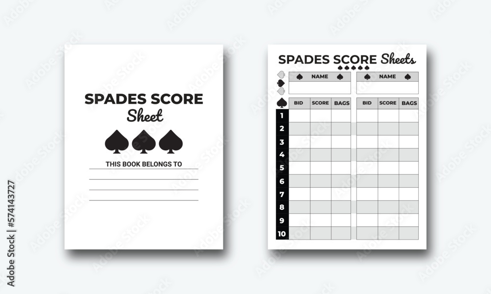 Spades Score Sheets logbook planner template design for Low content KDP ...