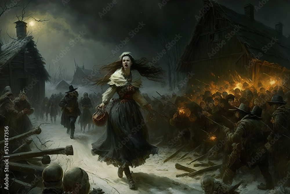 A young lady, considered a witch in medieval times, is standing in ...