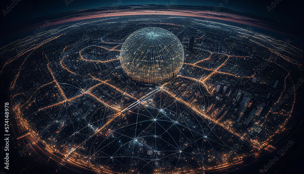 Artificial intelligence represented as a vast network of interconnected ...