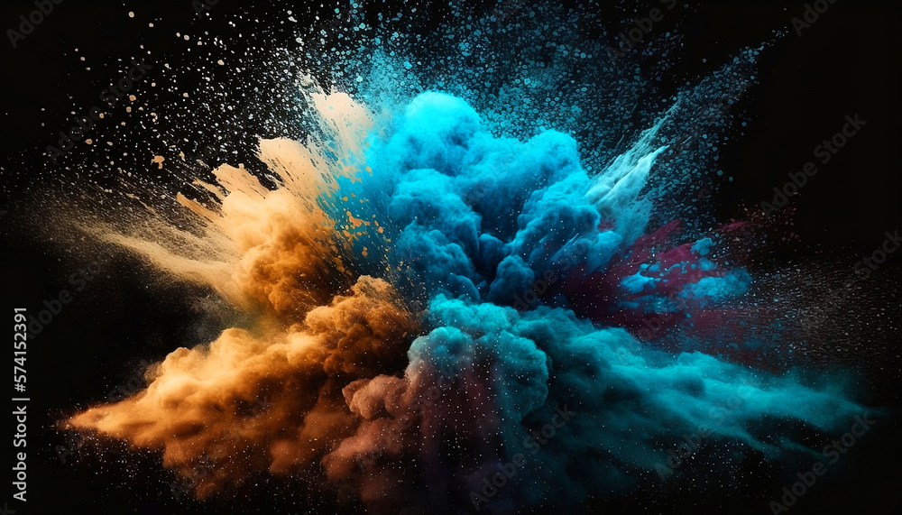 blue and yellow dust explosion on a black background Stock Illustration ...