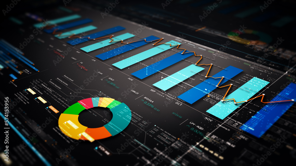 Business stock market, trading, info graphic with animated graphs ...