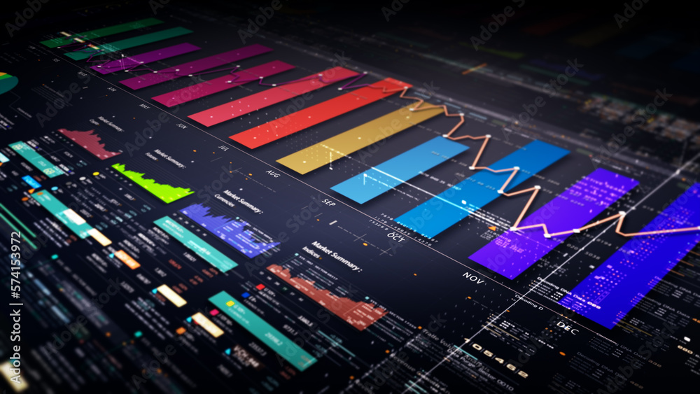 Business stock market, trading, info graphic with animated graphs ...