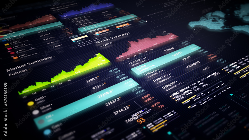 Business stock market, trading, info graphic with animated graphs ...