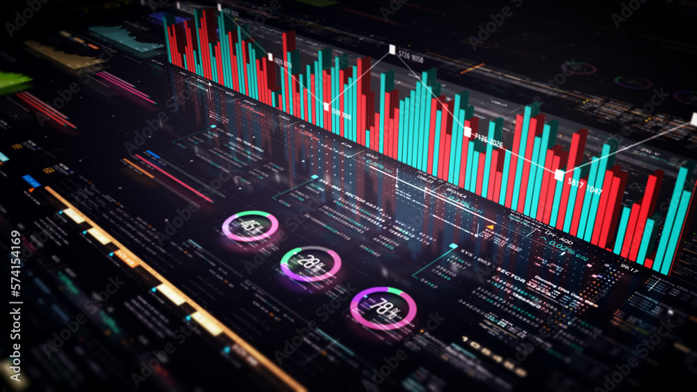 Business stock market, trading, info graphic with animated graphs ...