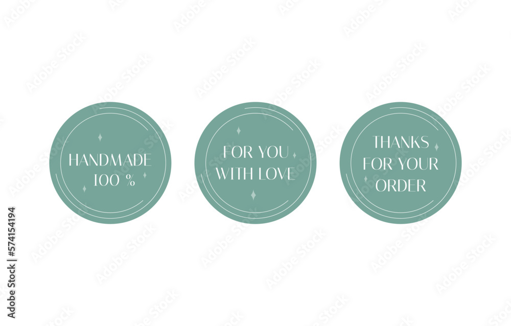 Handmade stickers set. Thanks for your order label. Made for you with ...