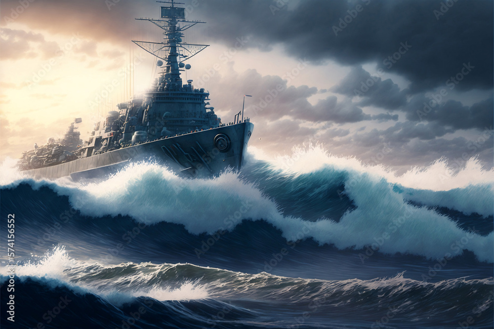 Maritime Watch: The Role of Warships, generative ai Stock Illustration ...