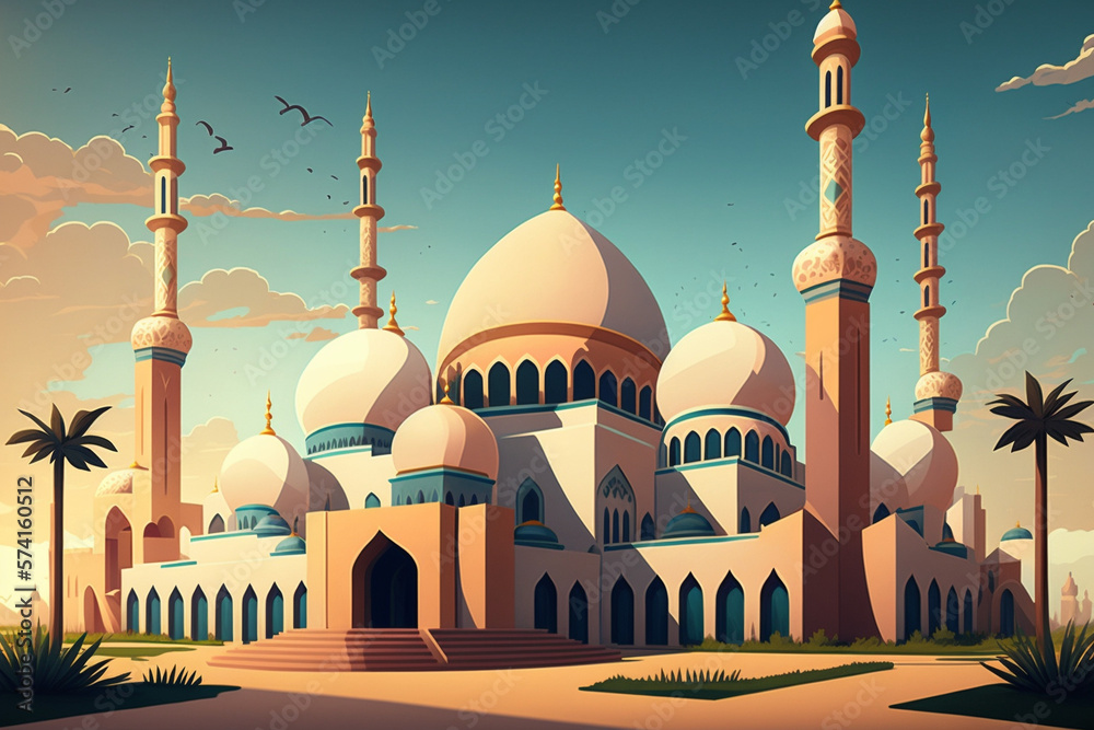 cartoon grand mosque in the middle of a big city. generative ai Stock ...