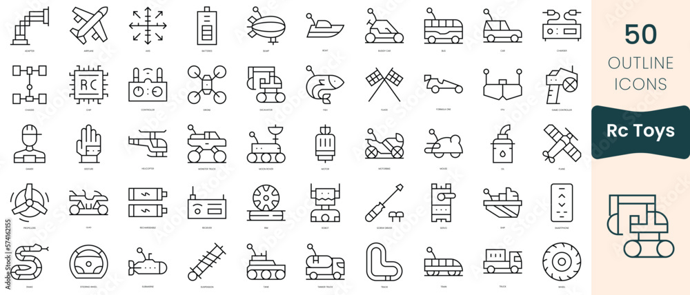Set of rc toys icons. Thin linear style icons Pack. Vector Illustration ...