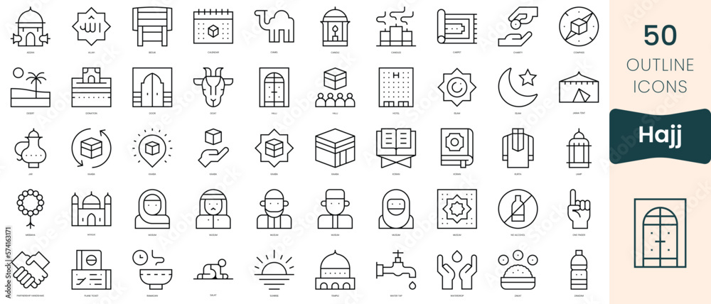 Set of hajj icons. Thin linear style icons Pack. Vector Illustration ...