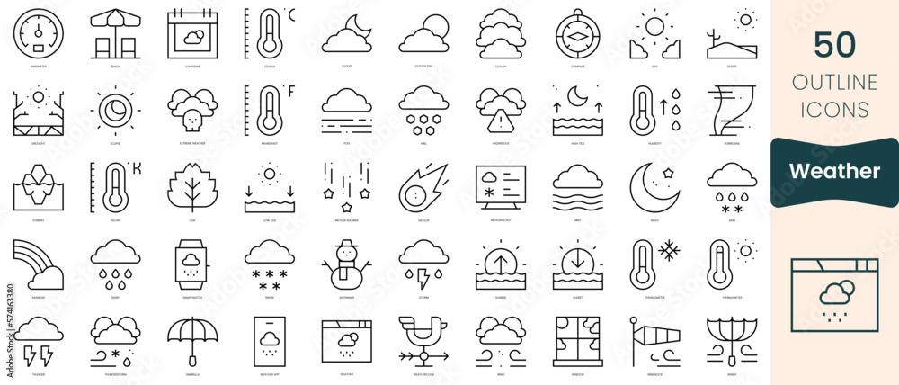 Set of weather icons. Thin linear style icons Pack. Vector Illustration ...