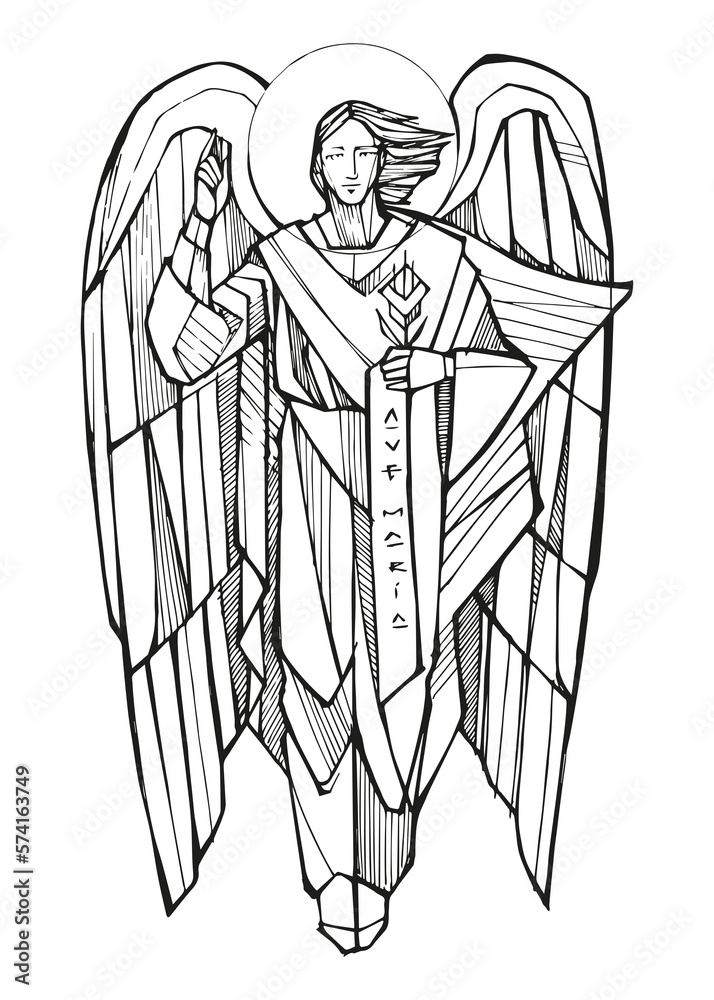Hand drawn illustration of Archangel Saint Gabriel. Stock Illustration ...