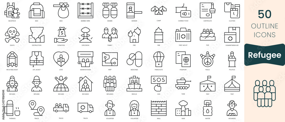Set of refugee icons. Thin linear style icons Pack. Vector Illustration ...