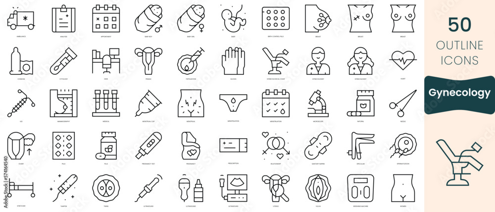 Set of gynecology icons. Thin linear style icons Pack. Vector ...