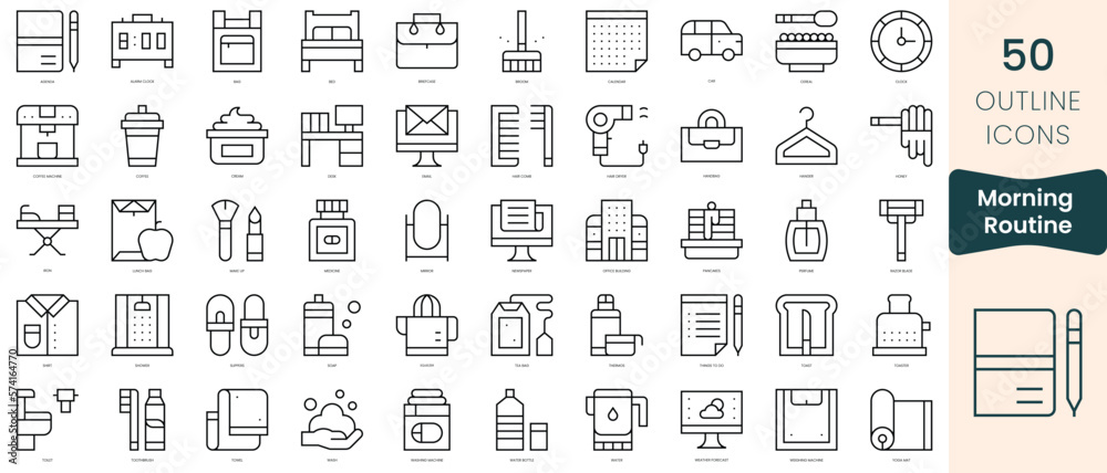 Set of morning routine icons. Thin linear style icons Pack. Vector ...