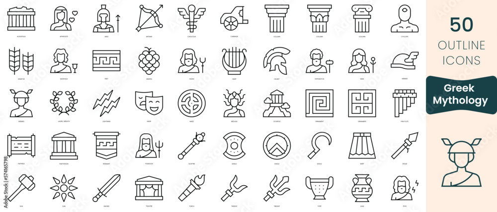 Set of greek mythology icons. Thin linear style icons Pack. Vector ...