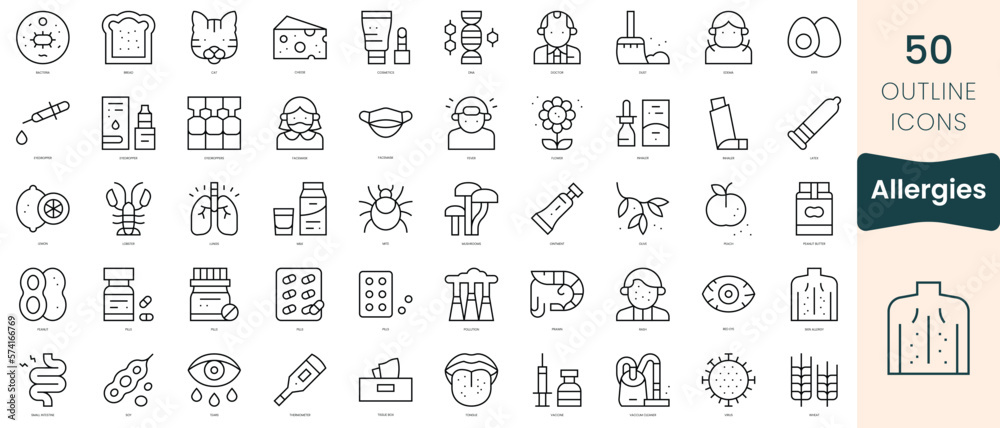Set of allergies icons. Thin linear style icons Pack. Vector ...