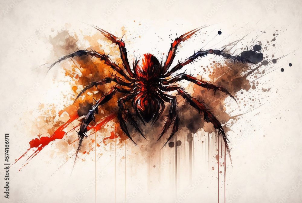 Colorful watercolor painting of tarantula spider with splashing paint ...
