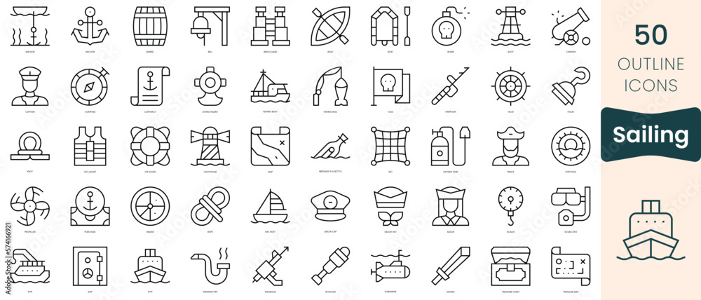 Set of sailing icons. Thin linear style icons Pack. Vector Illustration ...
