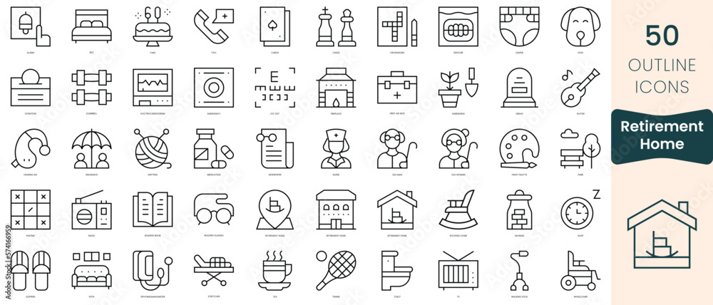 Set of retirement home icons. Thin linear style icons Pack. Vector ...