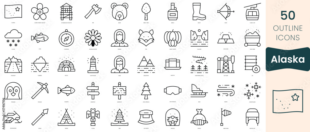 Set of alaska icons. Thin linear style icons Pack. Vector Illustration ...