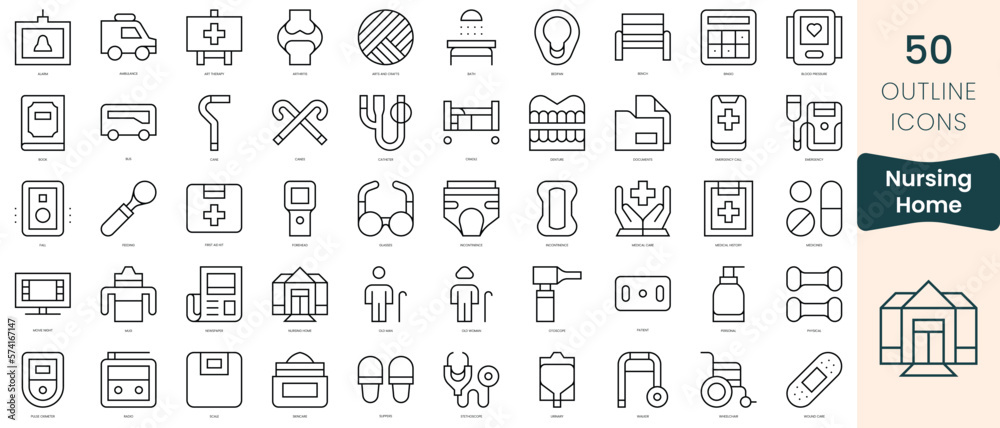 Set of nursing home icons. Thin linear style icons Pack. Vector ... Set of nursing home icons. Thin linear style icons Pack. Vector ...