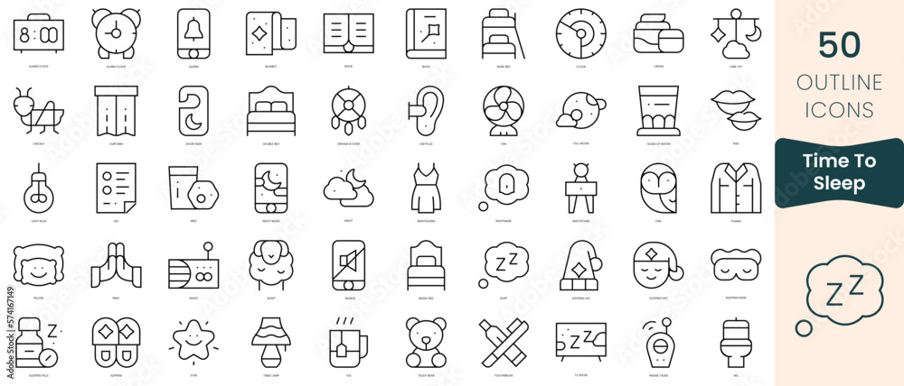 Set of time to sleep icons. Thin linear style icons Pack. Vector ...