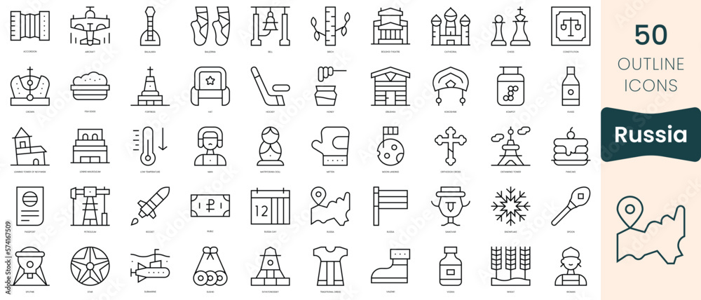 Set of russia icons. Thin linear style icons Pack. Vector Illustration ...