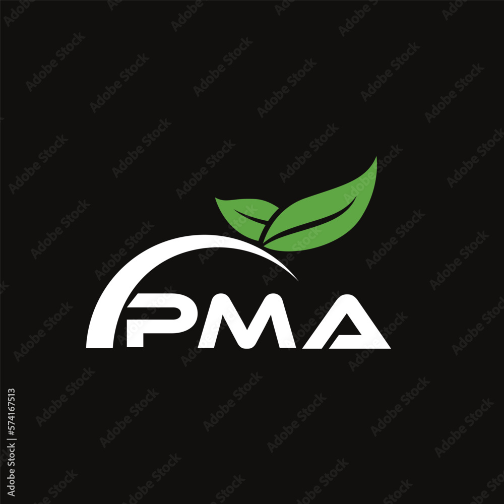 PMA letter nature logo design on black background. PMA creative ...