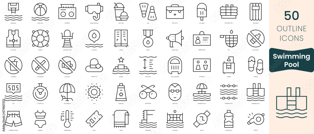 Set of swimming pool icons. Thin linear style icons Pack. Vector ...